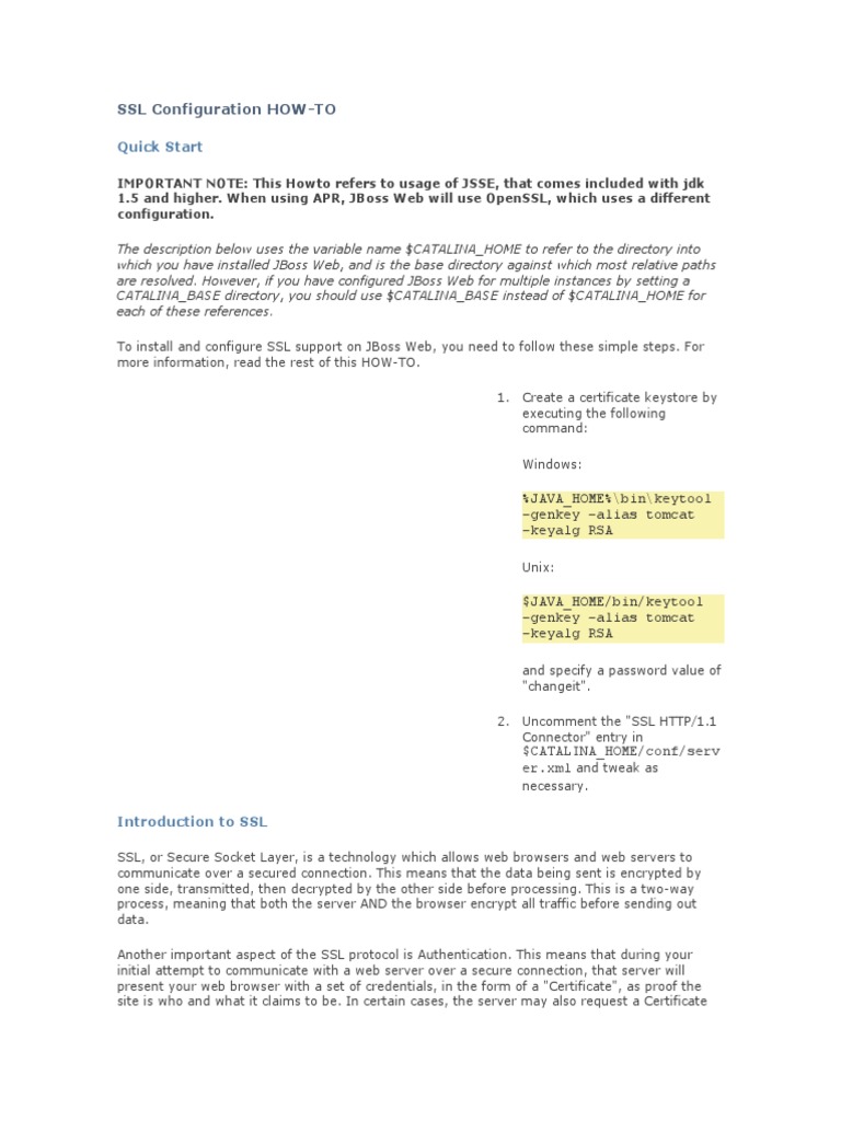 JBOSS - SSL Configuration HOW | PDF | Transport Layer Security | Public Key Certificate