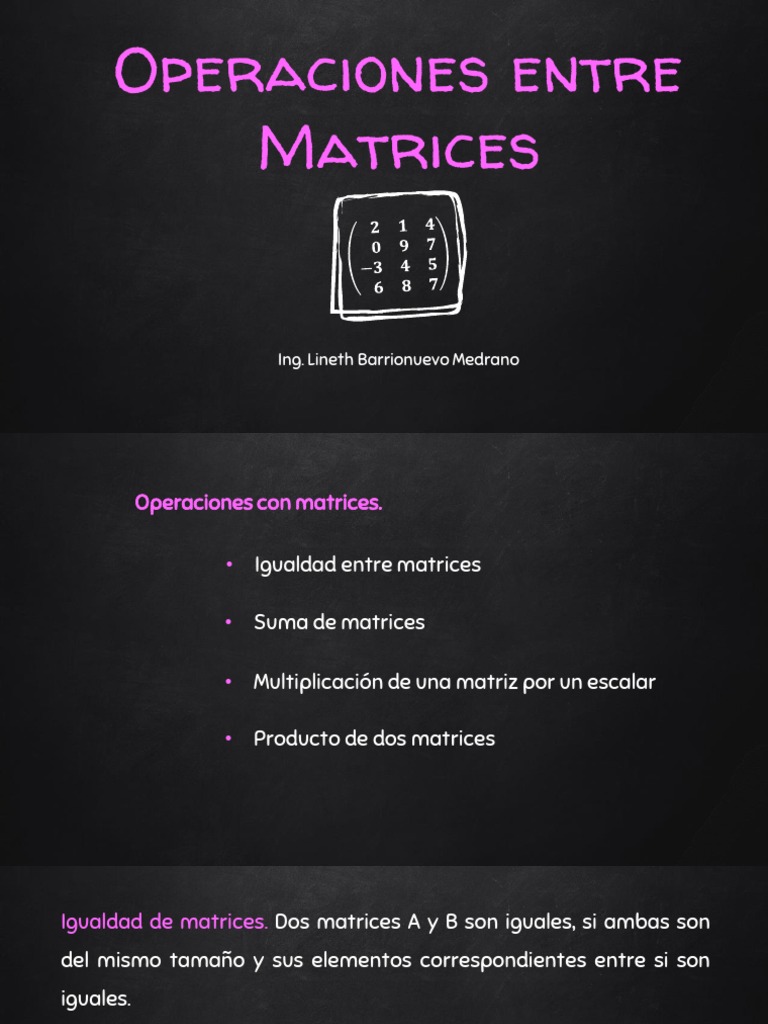 Operaciones Entre Matrices PDF | PDF | Matriz (Matemáticas) | Funciones ...