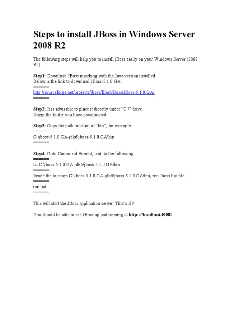 Steps To Install JBoss in Windows Server 2008 R2 | PDF