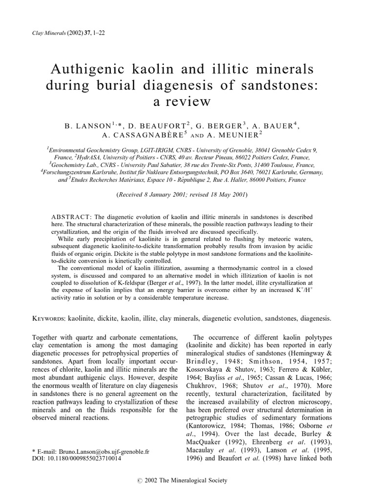Lanson Et Al. - 2002 - Authigenic Kaolin and Illitic Minerals During ...