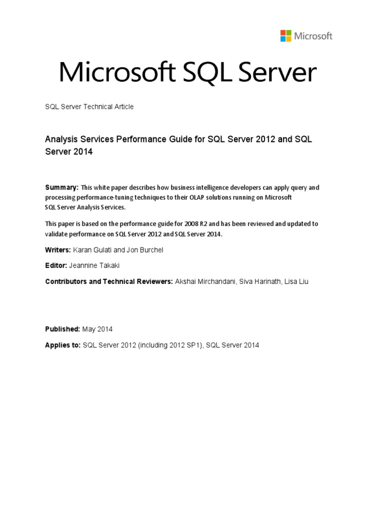 Analysis Services MOLAP Performance Guide For SQL Server 2012 and 2014 ...