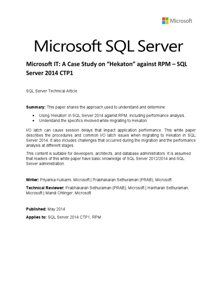 Fitment of Hekaton Against RPM SQL Server 2014 CTP1 | PDF | Database Index | Microsoft Sql Server