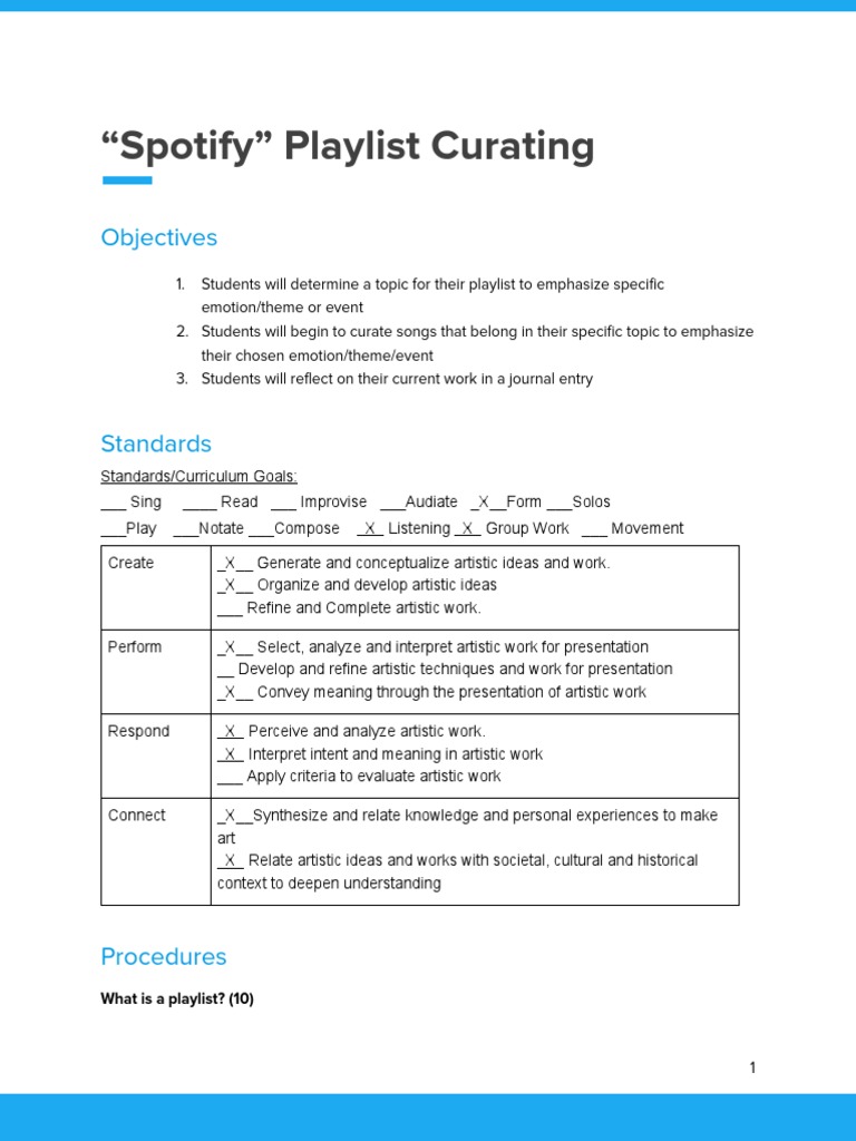 Spotify Playlist Lesson | PDF | Brainstorming | Spotify