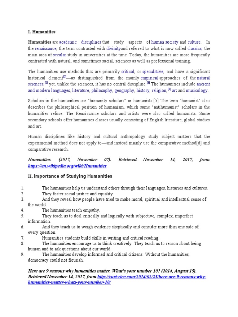 Humanities Are: Academic Disciplines Human Society Culture Renaissance ...