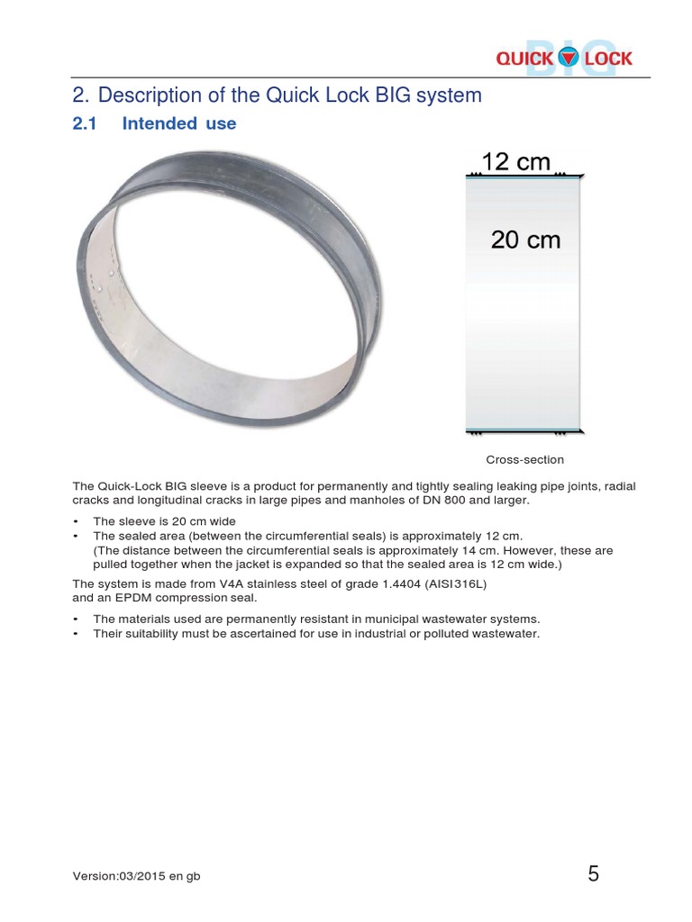 Description of The Quick Lock BIG System: 2.1 Intended Use | PDF | Home & Garden | Computers
