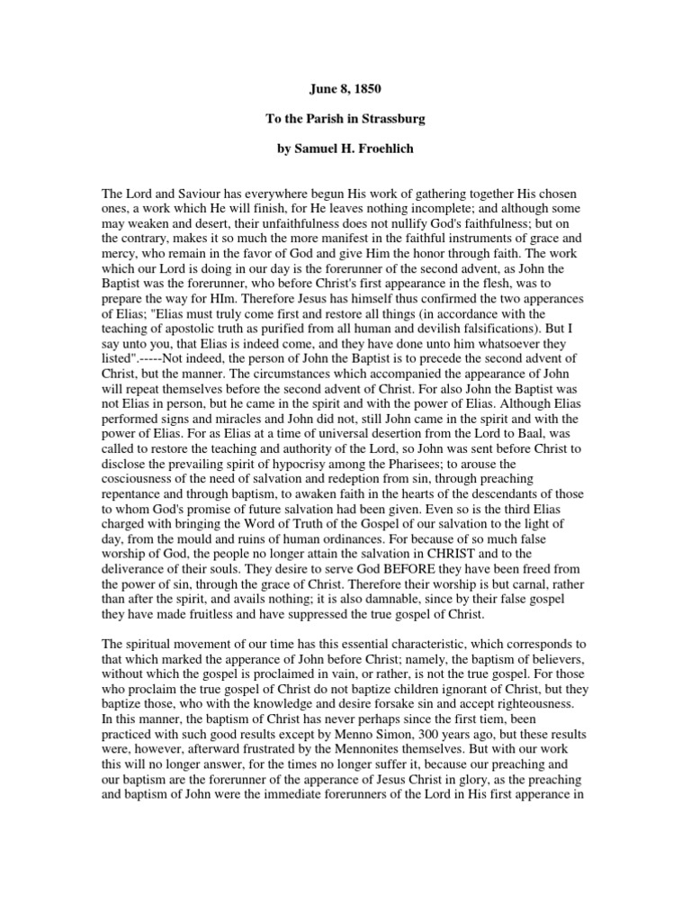 Letter From Samuel Froehlich To The Parish in Strassburg | PDF | Elijah ...