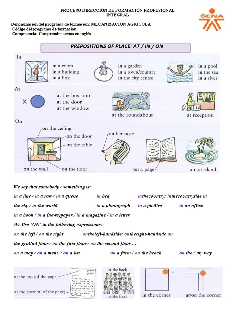 Prepositions of Place: at / in / On | PDF