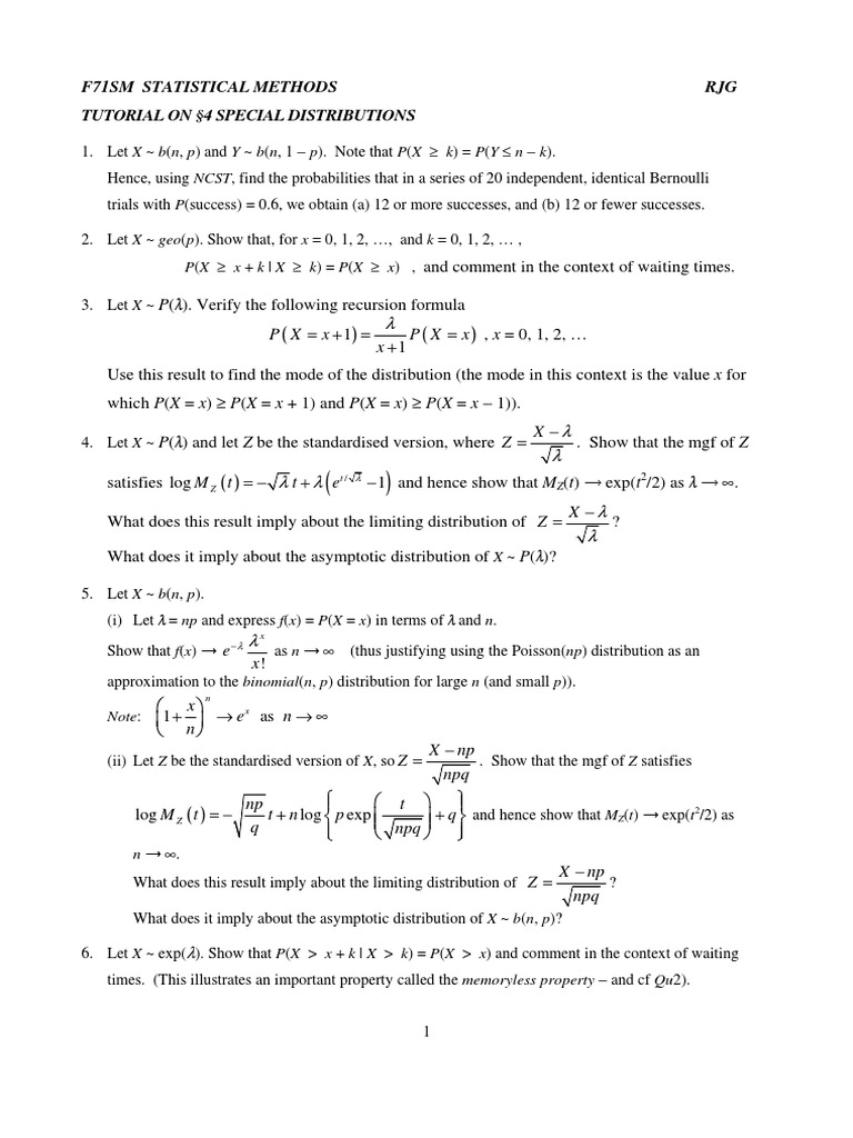 PX X PX X X: F71Sm Statistical Methods RJG Tutorial On 4 Special ...