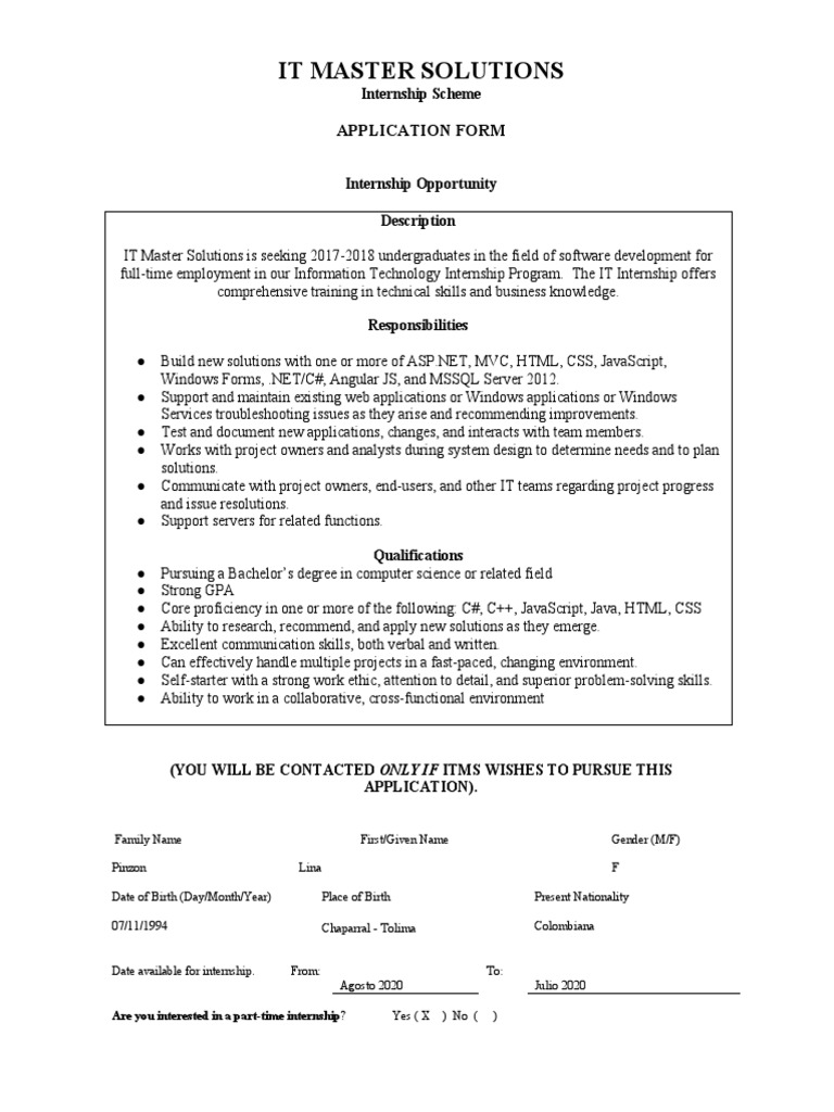 It Master Solutions: Application Form | PDF | Academic Degree | Java Script