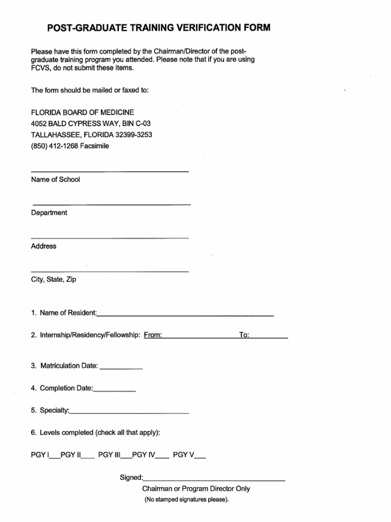 Post-Graduate Training Verification Form | PDF