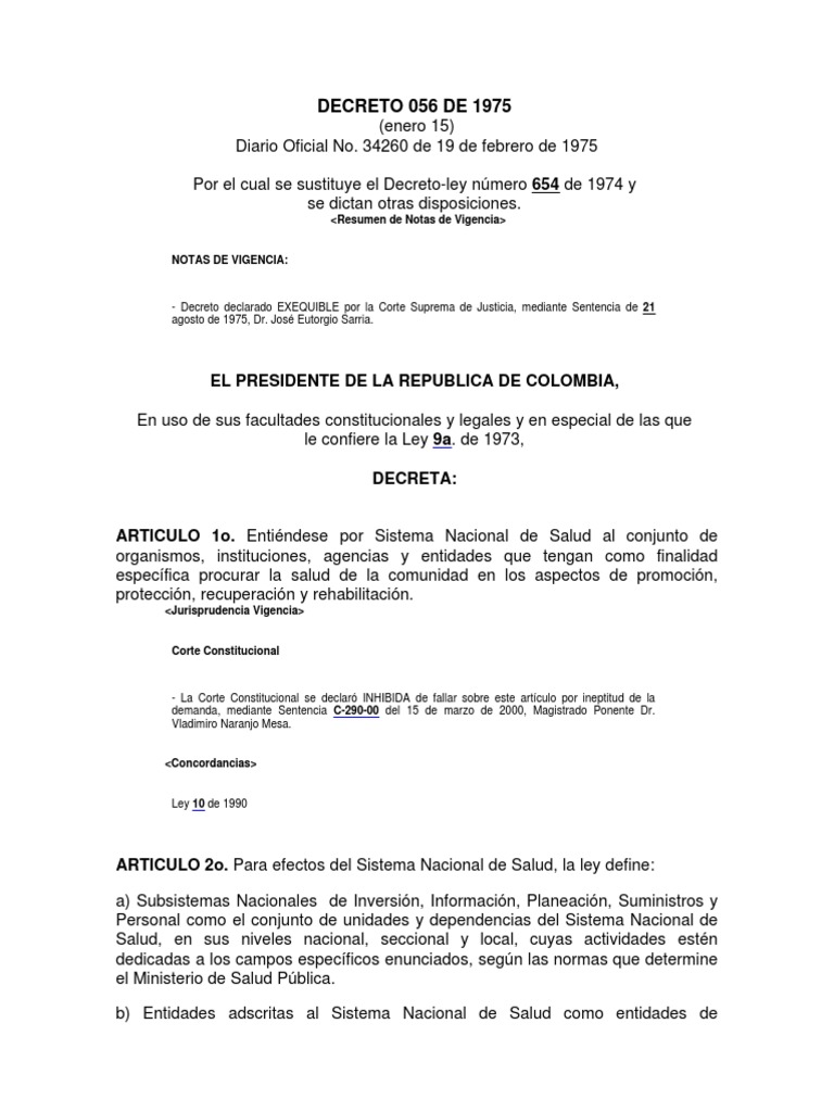 Decreto 056-1975 SNS | PDF | Hospital | Seguridad Social