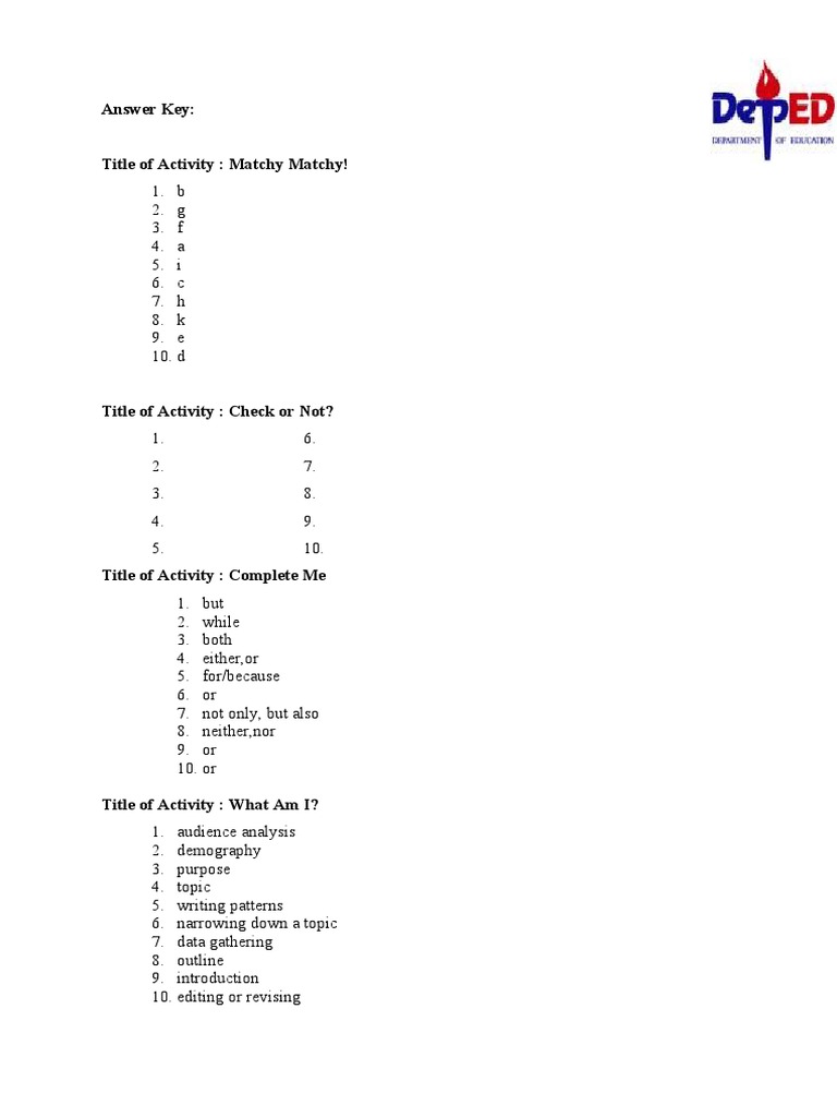 Answer Key Q2 OC WS | PDF | Human Communication | Communication