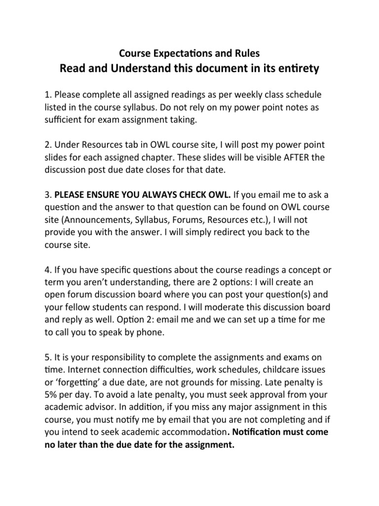 Read and Understand This Document in Its Entirety: Course Expectations ...