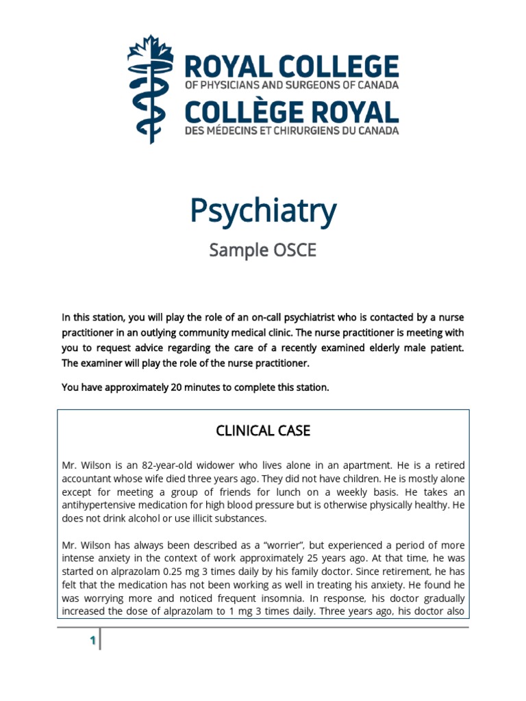 Psychiatry Sample Osce Exam e | PDF | Anxiety | Insomnia