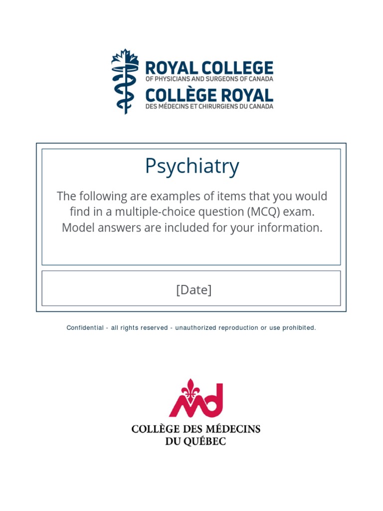 Psychiatry MCQ Sample Exam e | PDF | Multiple Choice | Medical Diagnosis