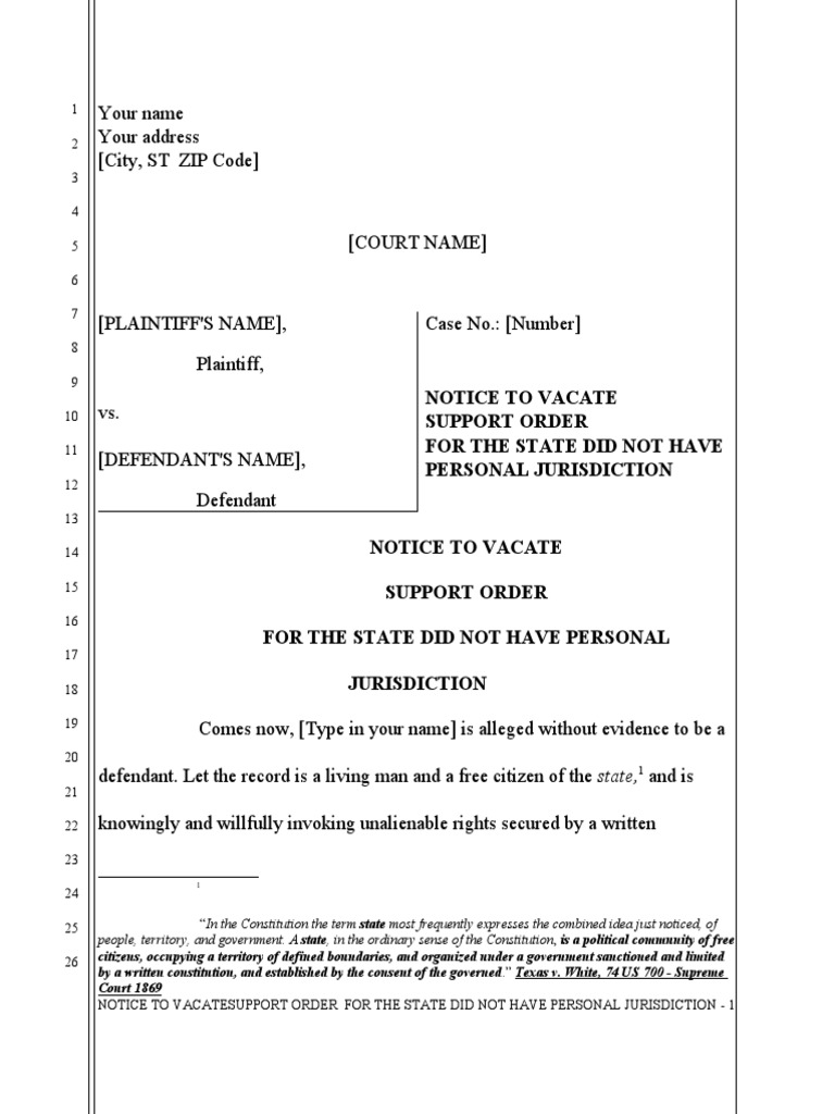 Notice To Vacate Order For Lack of Personal Jurisdiction | PDF ...