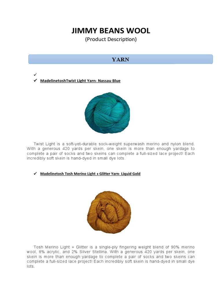 A Detailed Product Listing and Description of Yarns, Kits, Needles, and ...