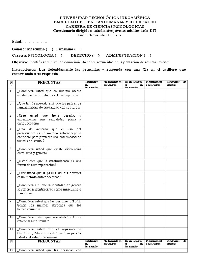 Cuestionario Sexualidad | PDF | La sexualidad humana | Relaciones interpersonales