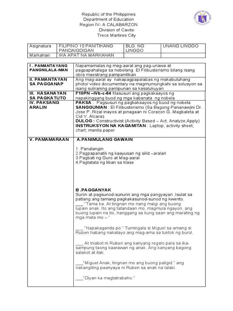 Lesson Plan Sa El Fili | PDF