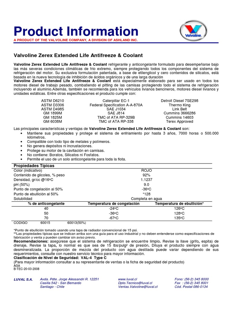 Zerex Extended Life | PDF | Sustancias químicas | Química