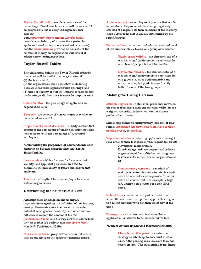 Taylor-Russell Tables Predict Job Success Rates | PDF | Performance ...