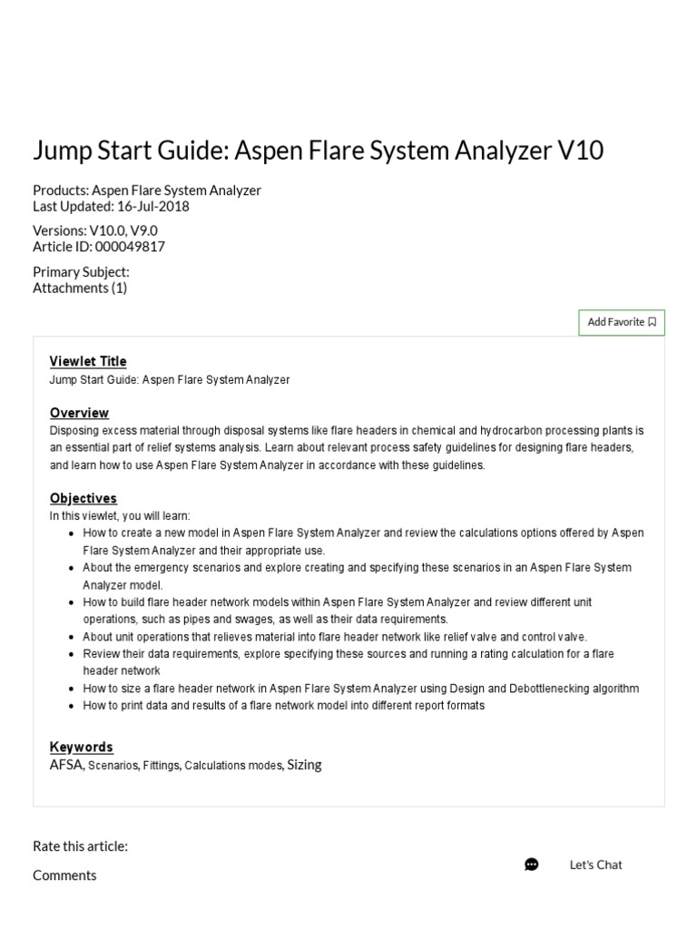 Jump Start Guide Aspen Flare System Analyzer V10 | PDF