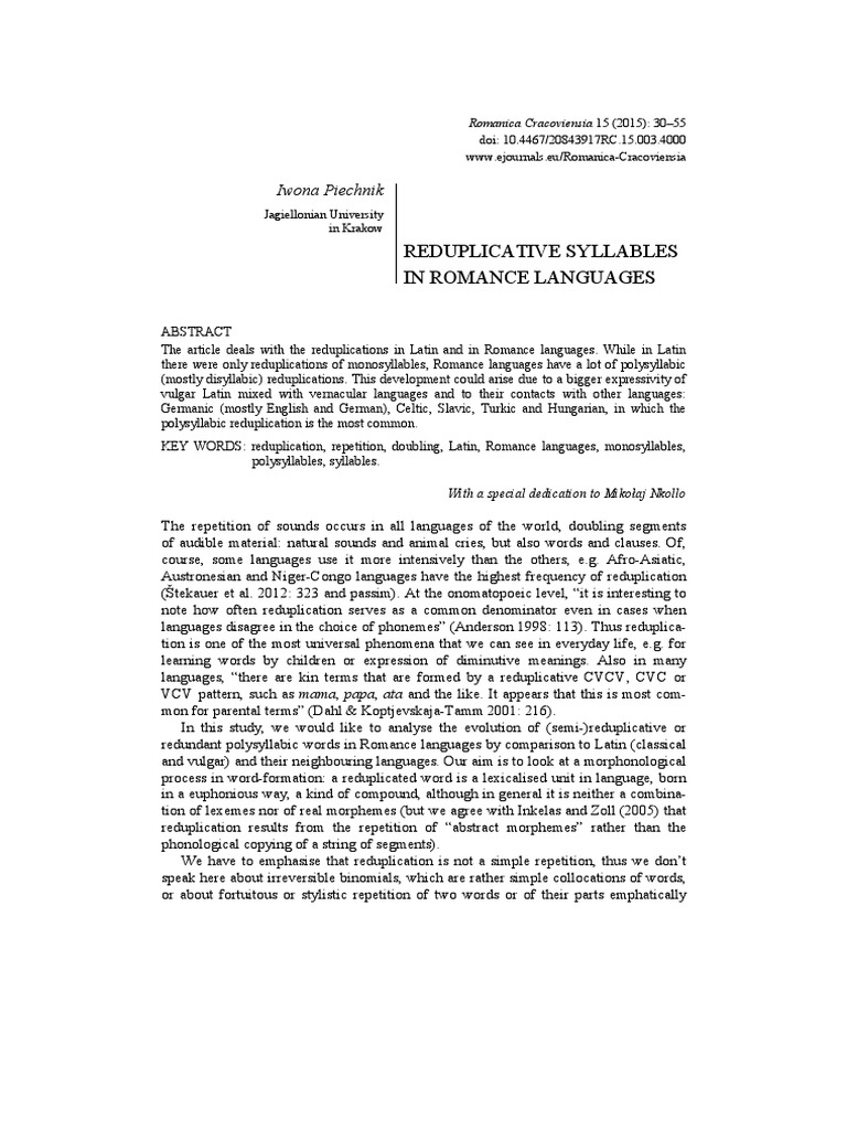 Reduplication in Romance | PDF | Syllable | Latin