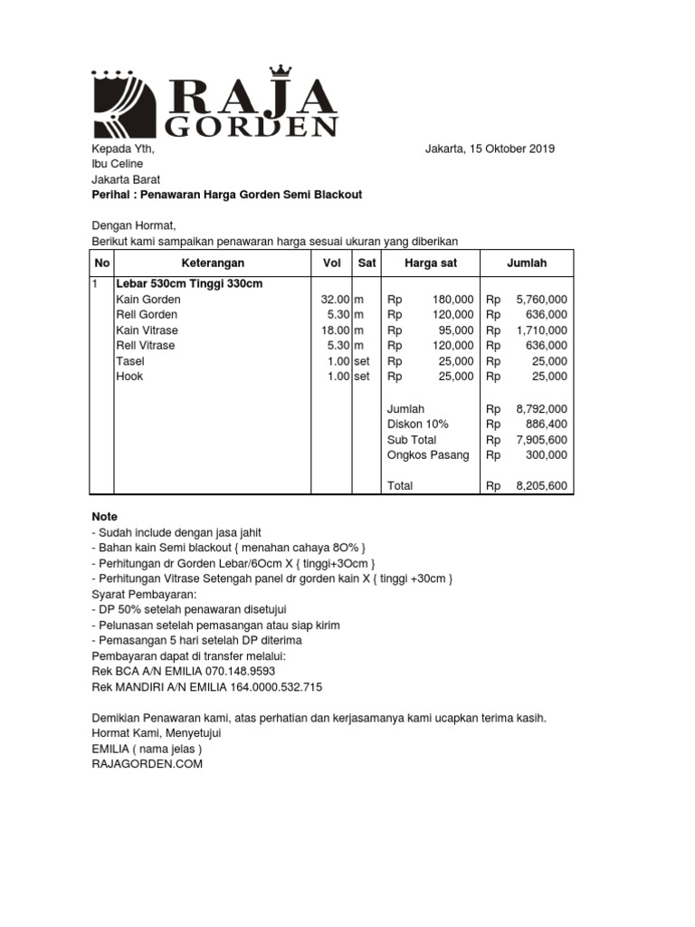 Penawaran Harga Gorden | PDF