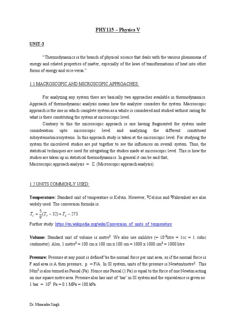 Unit 1 Lecture 1.0 Thermodynamic Equilibrium | PDF | Pascal (Unit) | Temperature
