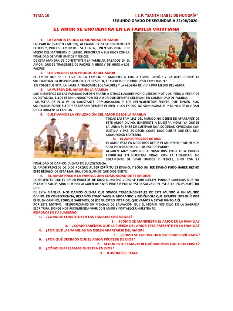 Tema 10 2° Sec. La Family El Amor Se Encuentra en La Familia Cristiana ...