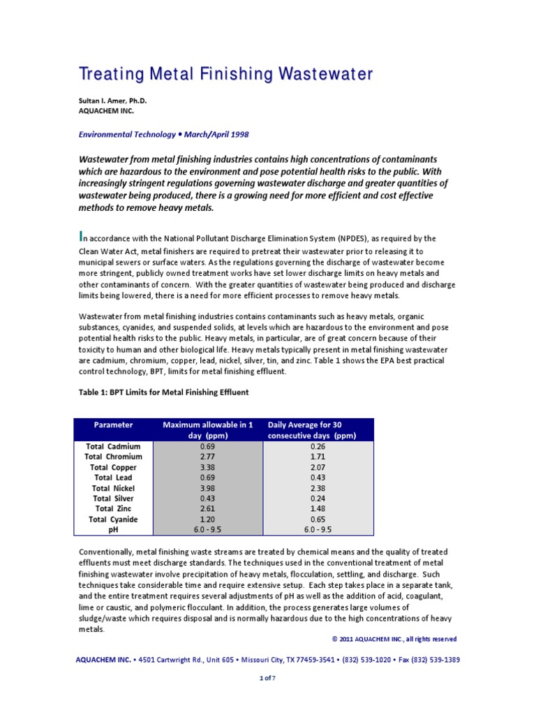 Treating Metal Finishing Wastewater PDF | PDF | Sewage Treatment ...