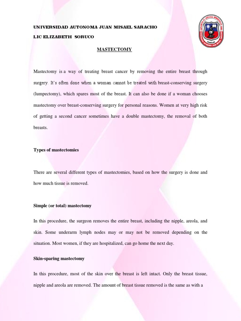 Mastectomy Types and Recovery Process | PDF | Mastectomy | Breast Cancer