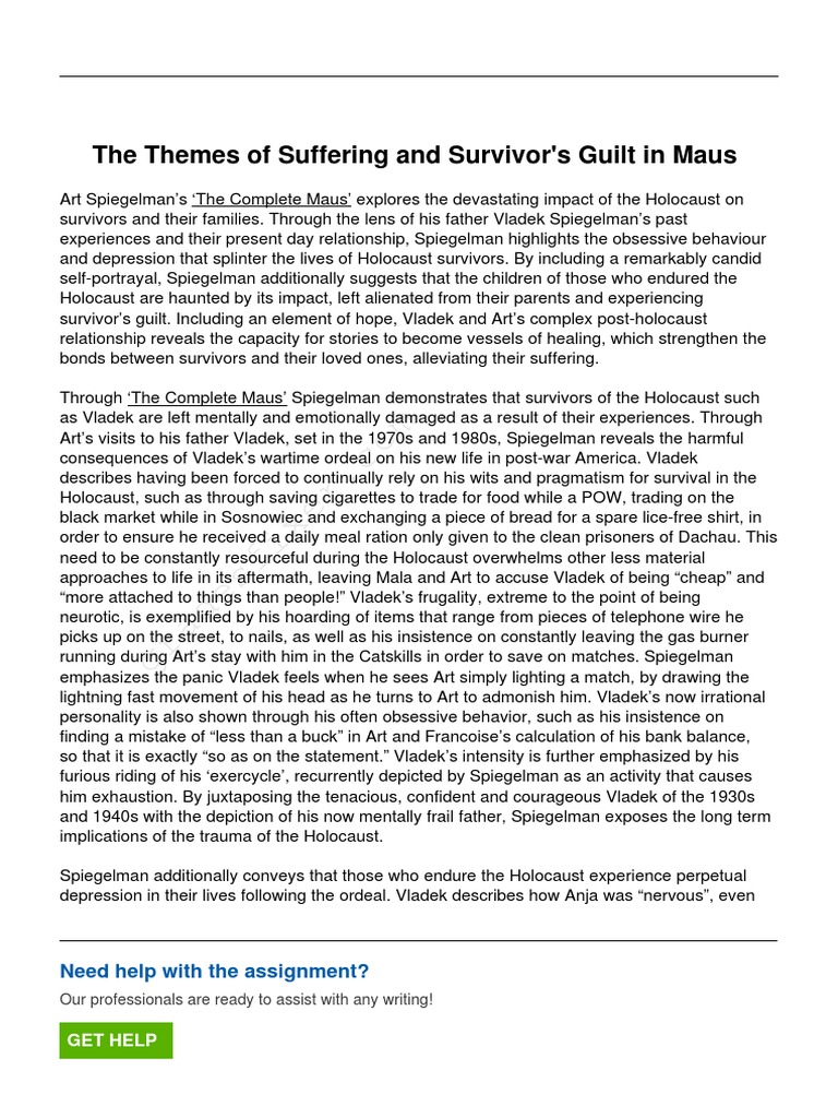 The Themes of Suffering and Survivor's Guilt in Maus: Need Help With ...