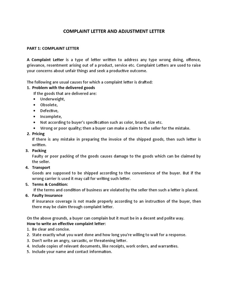 Complaint Letter and Adjustment Letter | PDF | Business