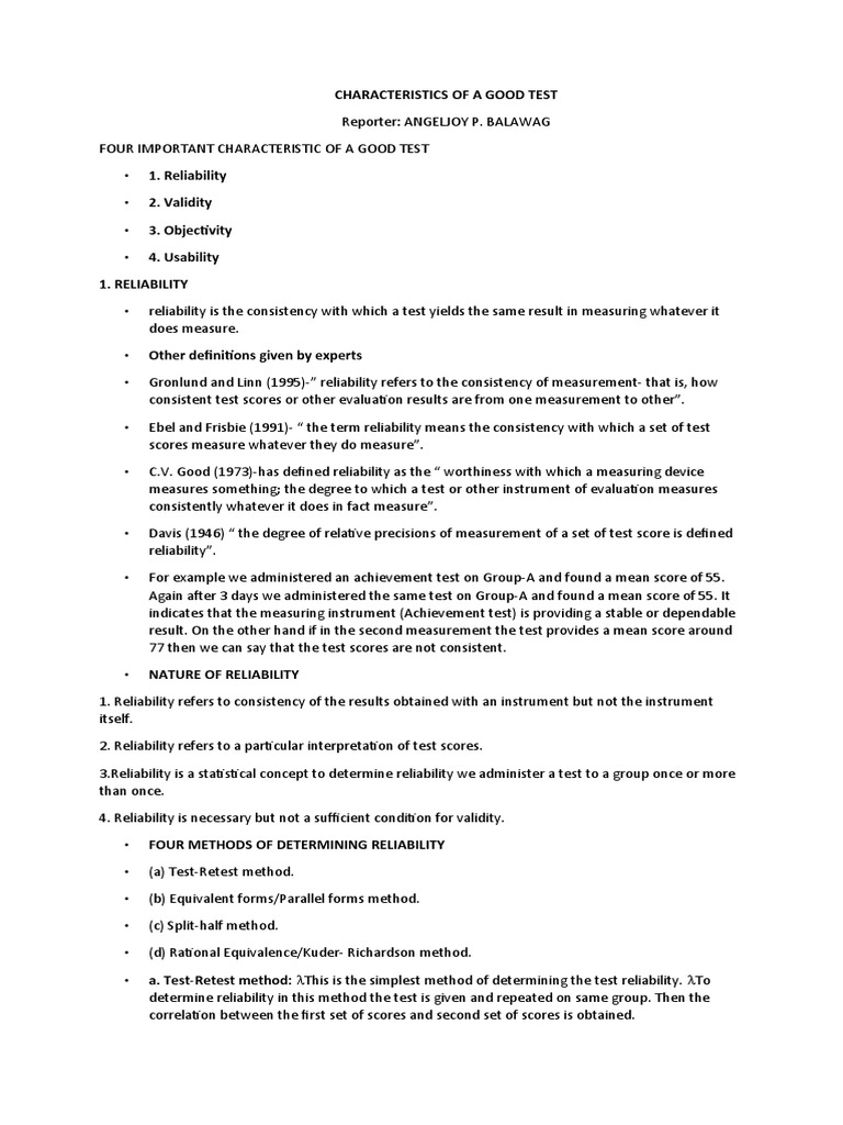 Characteristics of A Good Test | PDF | Validity (Statistics ...