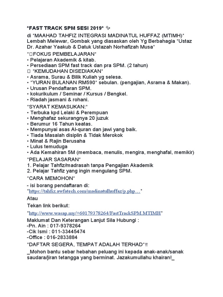 Fast Track SPM Sesi 2019 | PDF
