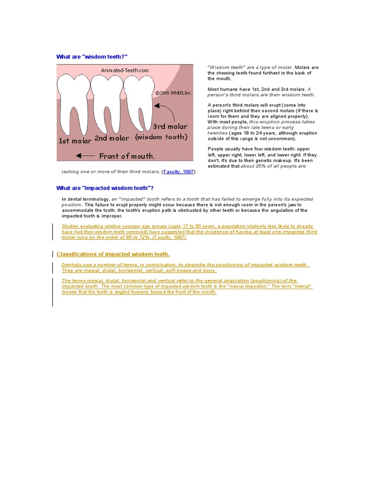 What Are "Wisdom Teeth?" | Download Free PDF | Tooth | Human Head And Neck