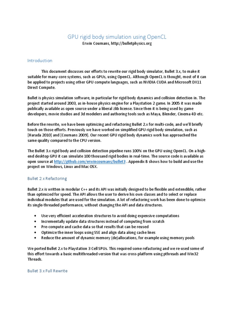 Gpu Rigid Body Simulation Using Opencl: Bullet 2.X Refactoring | PDF | Thread (Computing ...