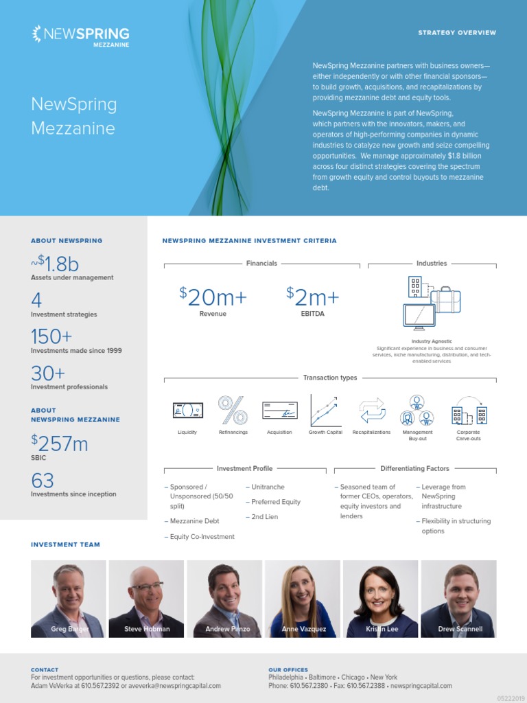 About Newspring Newspring Mezzanine Investment Criteria | PDF ...