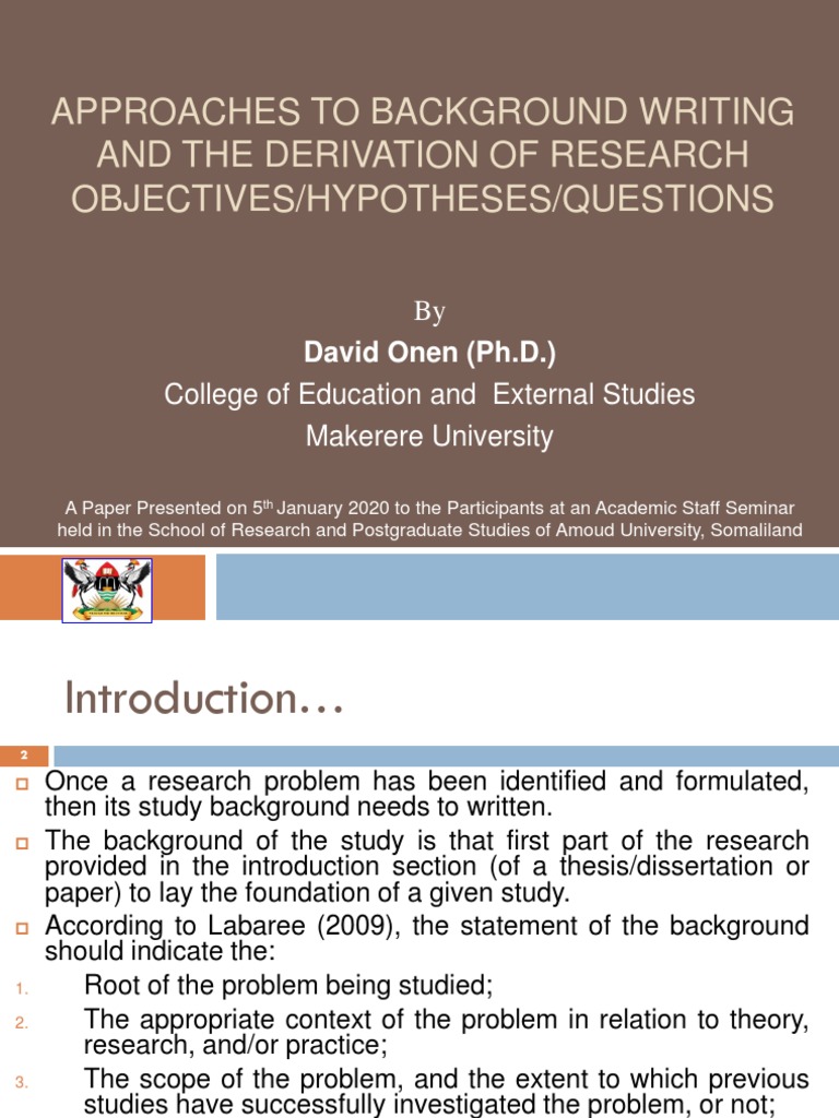 Approaches To Background Writing and Objectives Derivation | PDF ...