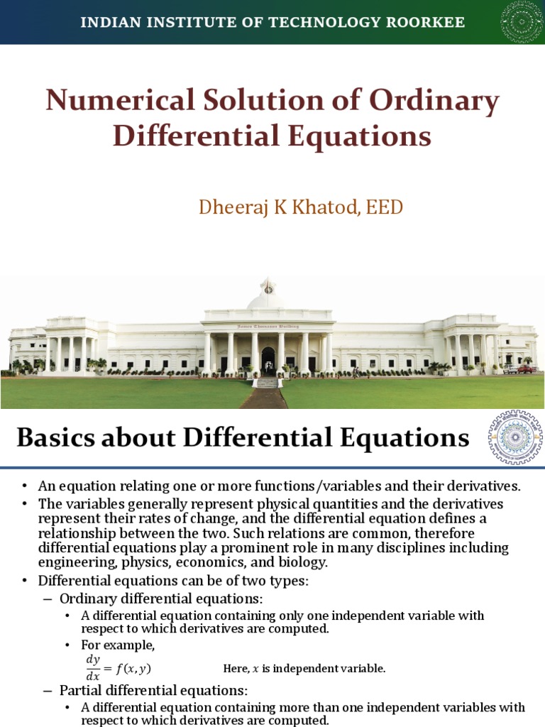 Numerical Solution of Ordinary Differential Equations: Dheeraj K Khatod, EED | PDF | Equations ...