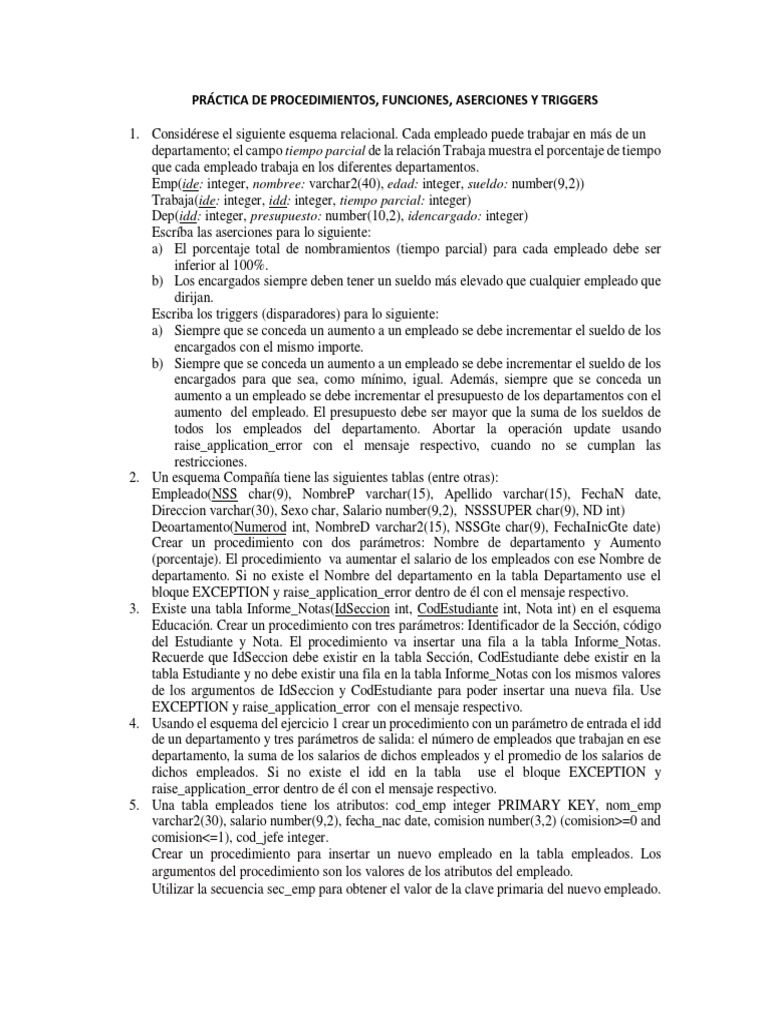 Práctica de Proc, Func, Aserto, Trigger | PDF | Datos de computadora | Informática