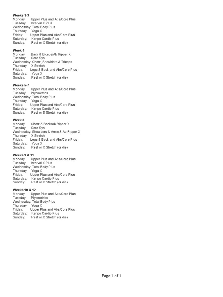P90X Plus Workout Schedule | PDF