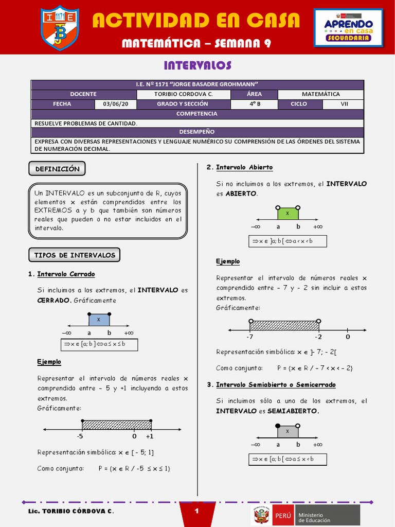 SEMANA 9 - INTERVALOS (4to MATEMÁTICA) | Descargar gratis PDF | Intervalo (Matemáticas) | Números