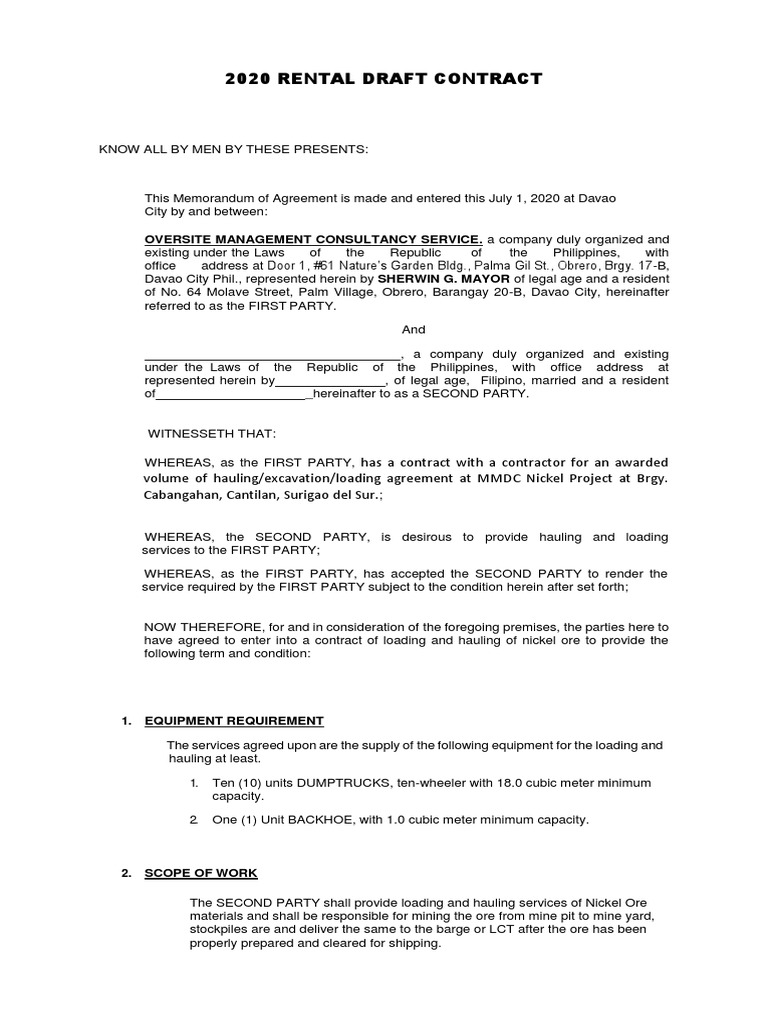2020 Rental Contract Draft PDF | PDF | Employment | Labour Law