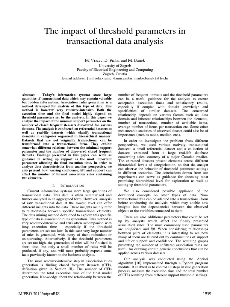 The Impact of Threshold Parameters in Transactional Data Analysis | PDF | Computer Data ...