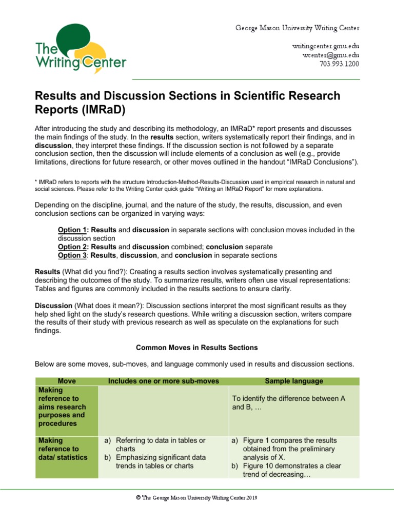 Results and Discussion Sections in Scientific Research Reports (Imrad ...