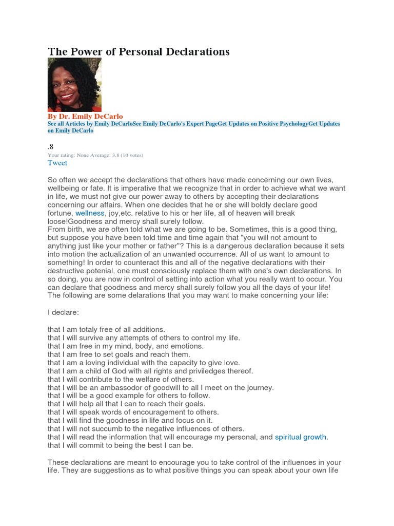 The Power of Personal Declarations | PDF | Christian Belief And ...