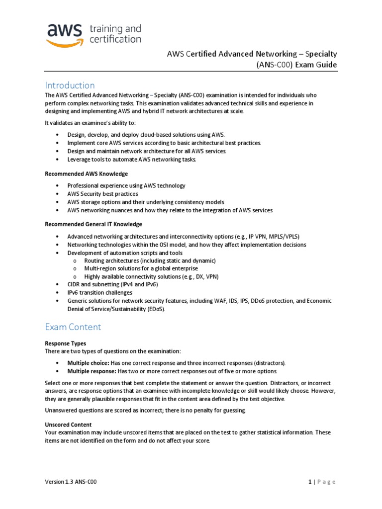 AWS Certified Advanced Networking - Specialty (ANS-C00) Exam Guide | PDF | Amazon Web Services ...