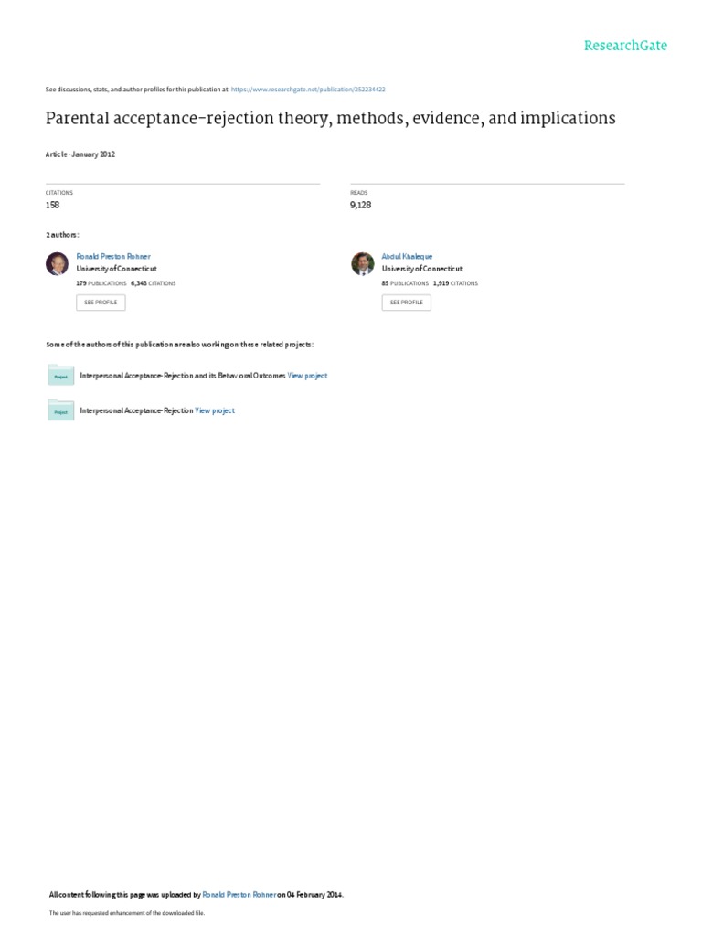 Parental Acceptance-Rejection Theory, Methods, Evidence, and ...